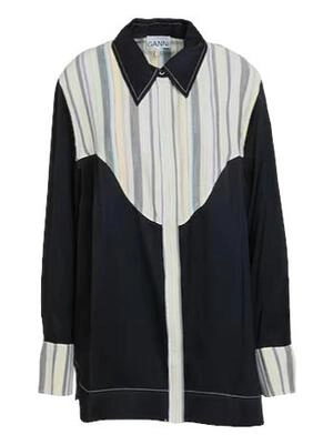 GANNI Long Sleeve Printed Shirt - Black