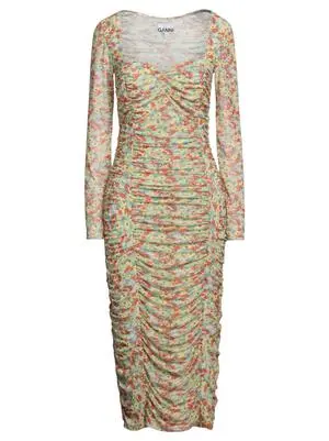 GANNI Floral-print Mesh Bodycon Dress - Multicolor