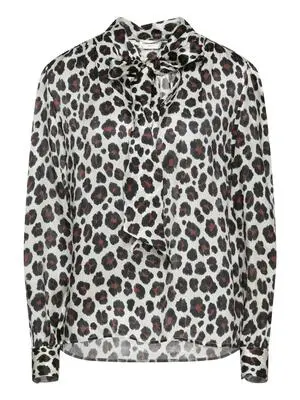 SAINT LAURENT Saint Laurent Animal Print Satin Bow Shirt