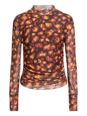 Farm Rio Farm Rio Long-Sleeved High-Neck Printed Top Mocha