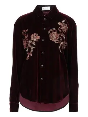 SAINT LAURENT Saint Laurent Embellished Velvet Long Sleeve Shirt