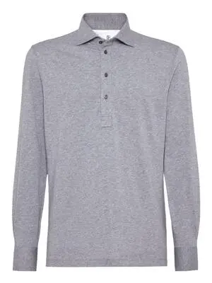 Brunello Cucinelli Mélange-effect Cotton Polo Shirt Gray