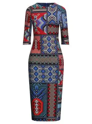 Farm Rio Round Neck Multi-colored Pattern Midi Dress - Black