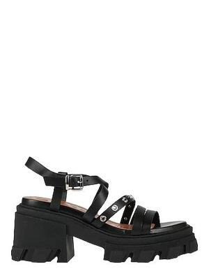 GANNI Ganni Leather Embellished Chunky Heel Sandals