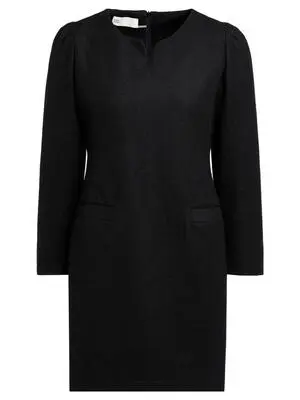 Tory Burch Long Sleeve Crewneck Flannel Dress - Black