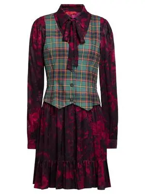MAXCO. Max&co. Floral Print Shirt Dress With Jacquard And Plaid Vest - Black