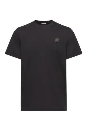 Moncler Double Leather Logo Cotton T-shirt - Dark Blue