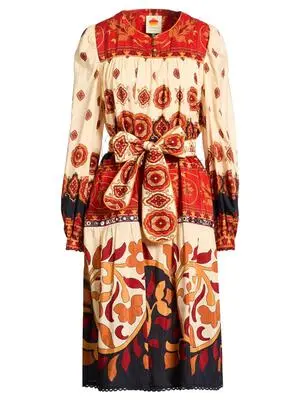 Farm Rio Long-sleeved Printed Belted Dress - Multicolor