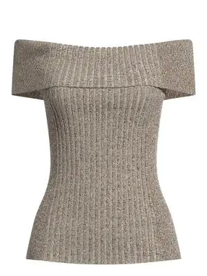 GANNI Knitted Off-shoulder Top - Nude