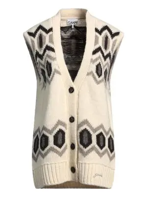GANNI Ganni Embroidered Logo Heavy-Weight Knit Sleeveless Cardigan