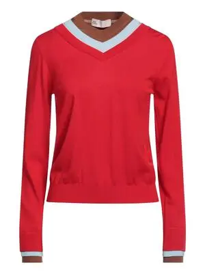 Tory Burch Lightweight Wool Knit V-neck Sweater - Red