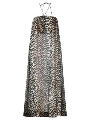 GANNI Leopard Print Sleeveless Maxi Dress - Black