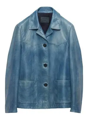 Prada Nappa Leather Jacket With Vintage Finish - Pilot Blue