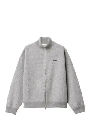 Miu Miu Cashmere And Jersey Zipper Cardigan - Grey