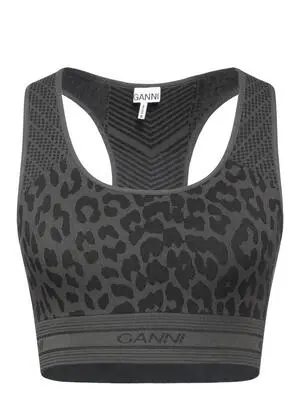 GANNI Leopard-print Sleeveless Crewneck Sports Top - Black