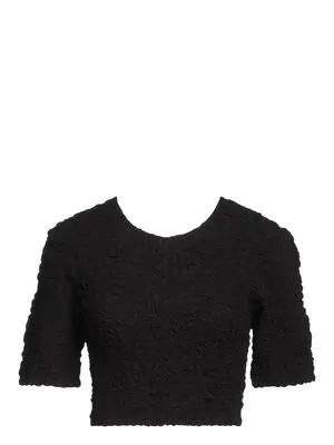 GANNI Ganni Textured Cropped Top With Short Sleeves