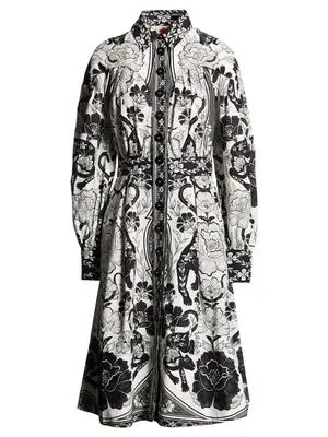 Farm Rio Long-sleeved Printed Midi Dress - Black