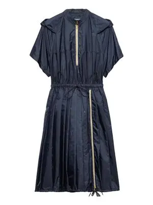 Prada Light Re-nylon Midi Dress With Hood And Pleated Skirt - Blue