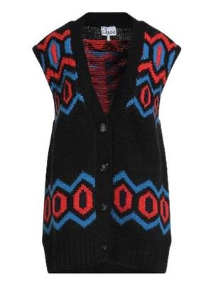 GANNI Sleeveless Knitwear With Geometric Print - Black