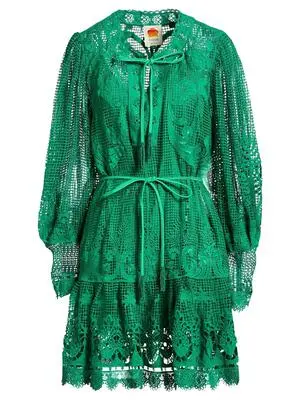 Farm Rio Lace Cutout Long-sleeved Dress - Green
