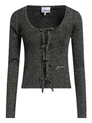 GANNI Metallic Embroidered Logo Cardigan - Black