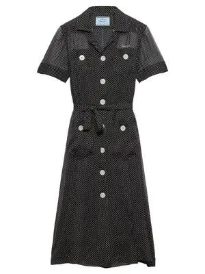 Prada Polka Dot Silk Chiffon Shirt Dress - Black