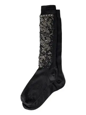 Miu Miu Embellished Ribbed Socks - Black