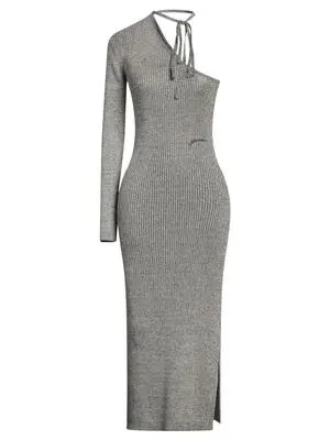 GANNI One-shoulder Metallic Knit Midi Dress - Gray