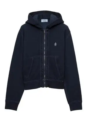Prada Embroidered Logo Cotton Zip-up Hoodie - Blue