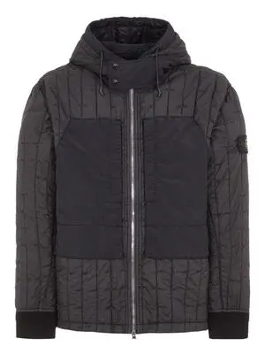 Stone Island Logo Patch Quilted Zip-up Jacket - Black