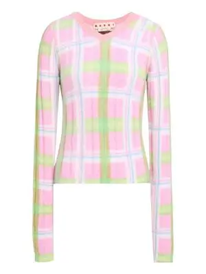 Marni Plaid Lightweight Knit V-neck Sweater - Pink