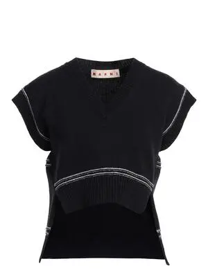 Marni Two-tone Wool Knit V-neck Sleeveless Top - Black