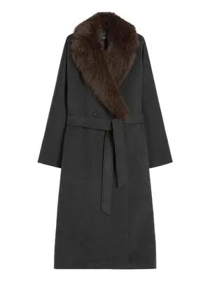 Max Mara Midi Wrap Coat With Removable Collar - Dark Gray