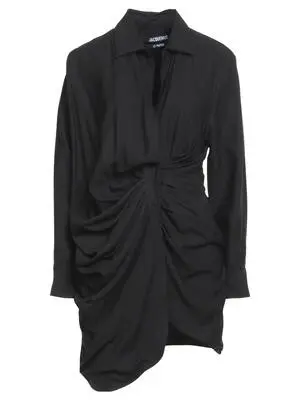Jacquemus Long Sleeve Gathered Midi Dress - Black