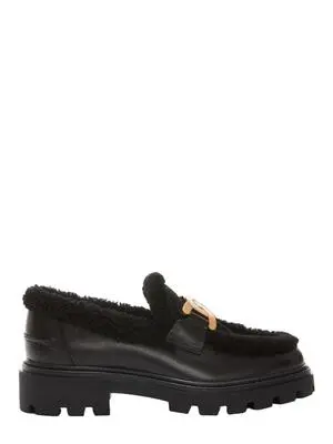 TOD'S Shearling-lined Chunky Loafers With Gold Tone Detailing - Black