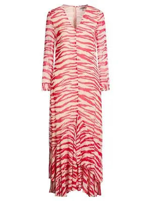 GANNI Two-tone Zebra Print V-neck Maxi Dress - Nude