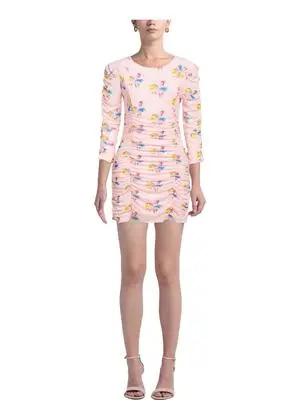 GANNI Floral-print Ruched Mini Dress - Pink