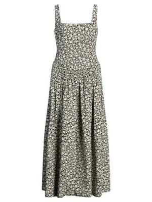 Tory Burch Floral-print Shirred Maxi Dress - Gray