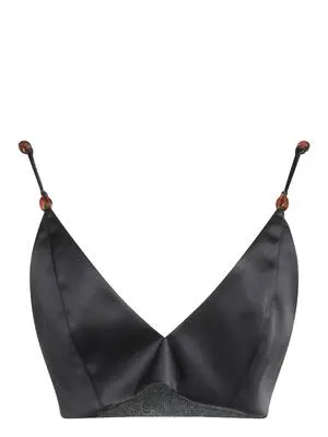 GANNI Sleeveless Crop Top With Appliqus And Beads - Black