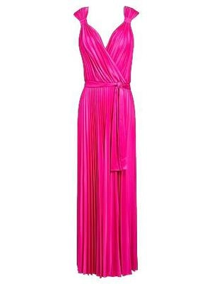 MAXCO. Max&co. Pleated Satin V-neck Maxi Dress With Belt - Pink