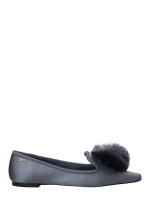 Tory Burch Satin Slippers With Pom-pom Detail - Black