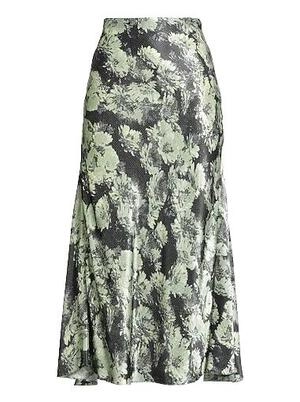 TORY BURCH Tory Burch Floral Print Satin Midi Skirt