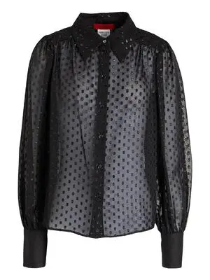 MAXCO. Max&co. Gold Jacquard Polka Dot Pleated Sleeve Shirt - Black