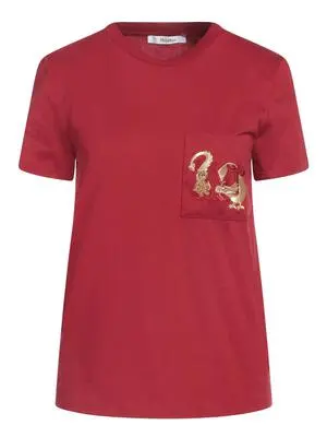 Max Mara Max Mara Logo Crew Neck T-Shirt With Appliqué And Embroidery Red