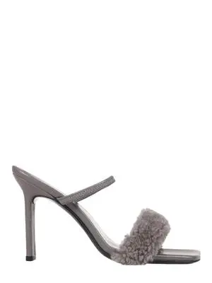 By Far Shearling Strap Open Toe High Heel Sandals - Gray