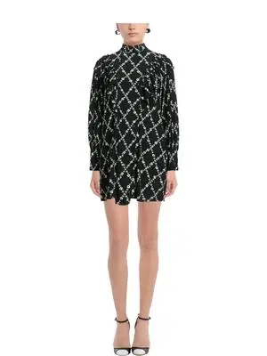GANNI Floral Print Turtleneck Mini Dress - Black