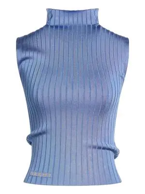 Marni Sleeveless Mock Neck Ribbed Jumper - Blue