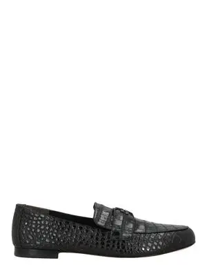Tory Burch Round Toe Crocodile Pattern Loafers - Black