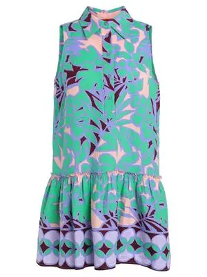 MAXCO. Max&co. Sleeveless Collared Floral Print Linen Shirt Dress With Gathered Hem - Blue