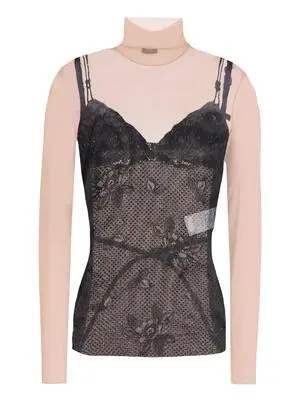 Balenciaga Lace Tulle High Neck Top - Black